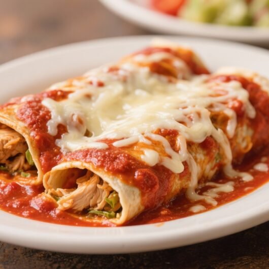Chicken Enchiladas – Red Chile Sauce & Melted Oaxaca Cheese