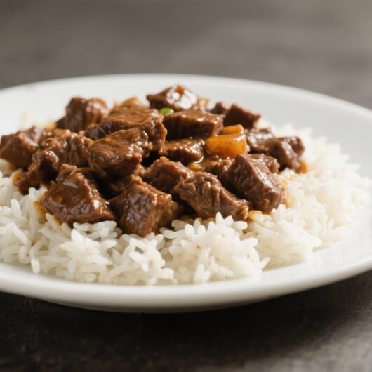 Slow-Cooked Beef Tips Over Fluffy Rice – Comforting, Tender, and Easy